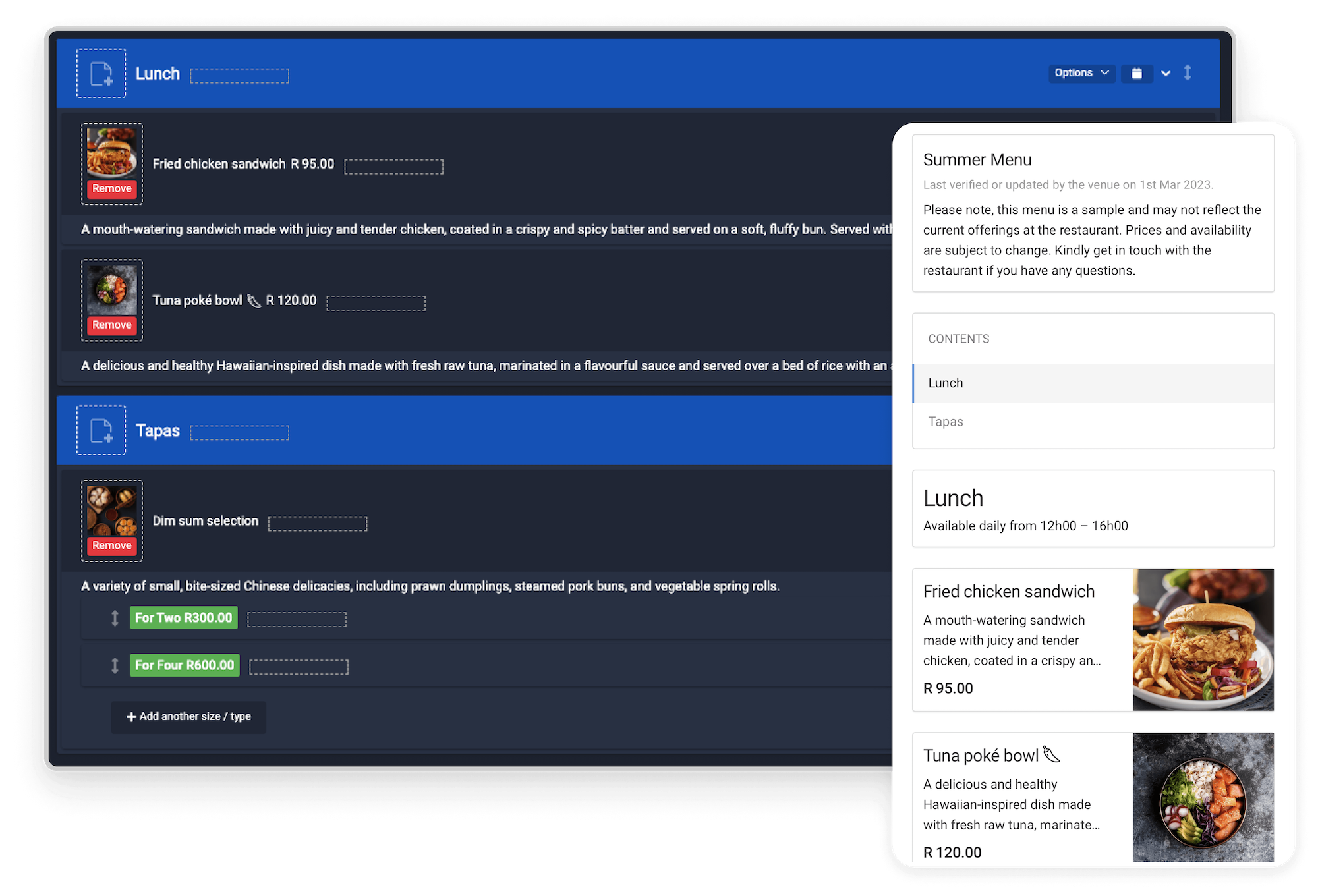Digital restaurant menus